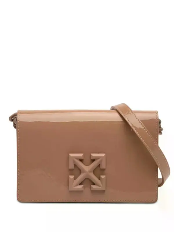 Off-White Patent Jitney Crossbody Bag - Brown