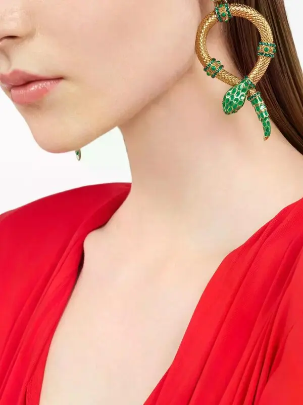 Roberto Cavalli Snake Motif Crystal-embellished Earrings - Gold