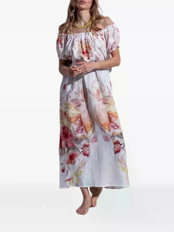 FOLIE DU LIN Eleis Floral-print Off-the-shoulder Maxi Dress - White