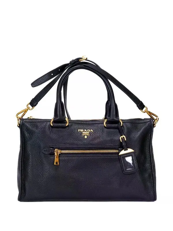 Prada Grained Leather Tote Bag - Black