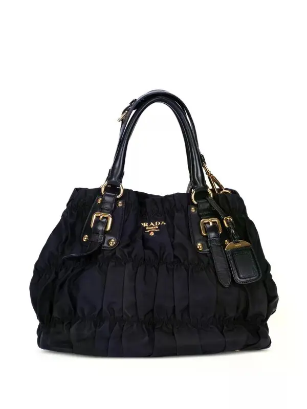 Prada Ruched Buckle Detail Tote Bag - Black