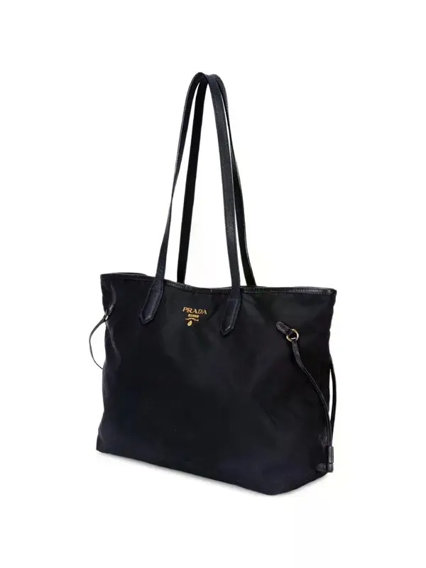 Prada Logo Plaque Drawstring Tote Bag
