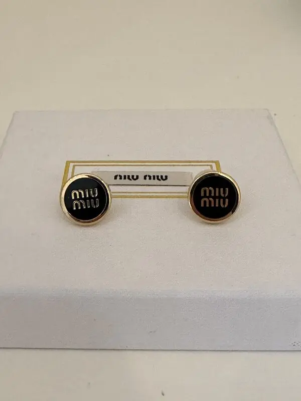 Miu Miu Enameled Metal Logo Stud Earrings