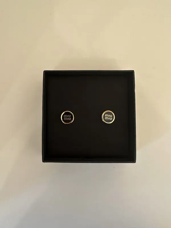 Miu Miu Enameled Metal Logo Stud Earrings