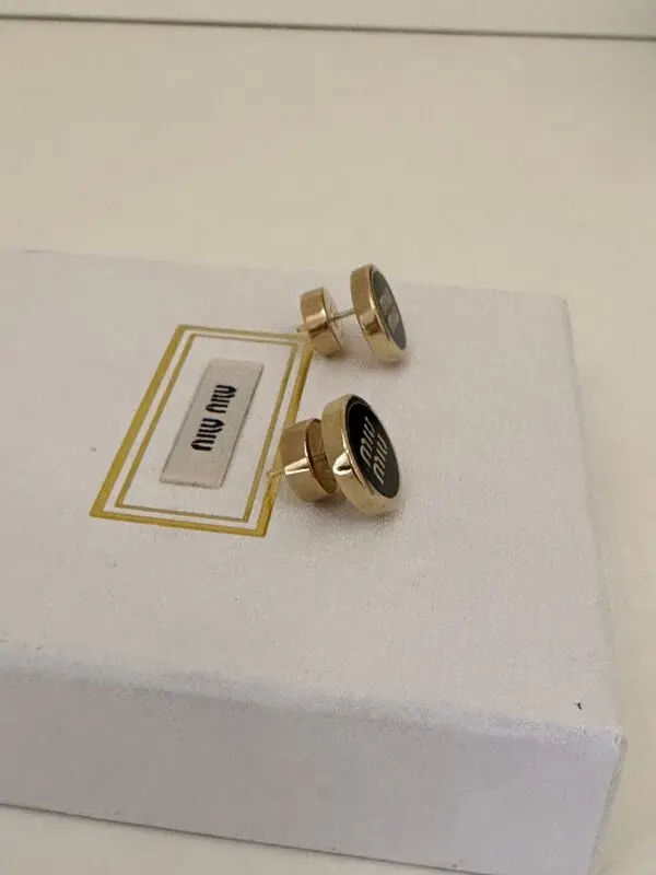Miu Miu Enameled Metal Logo Stud Earrings