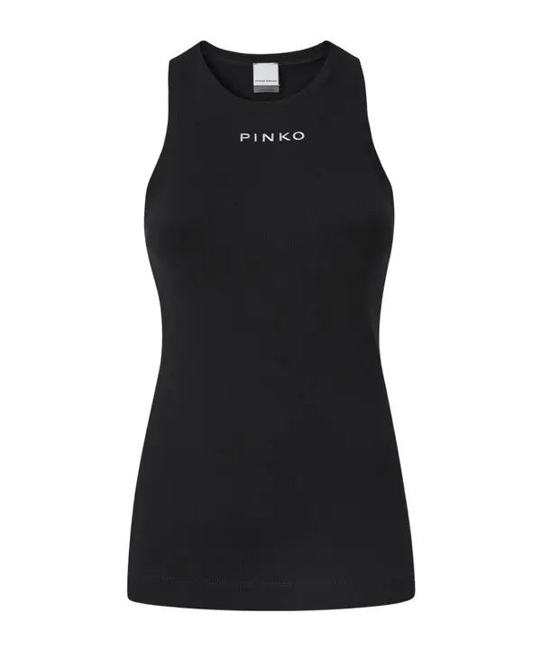 Pinko Logo Printed Ribbed Tank Top - Black