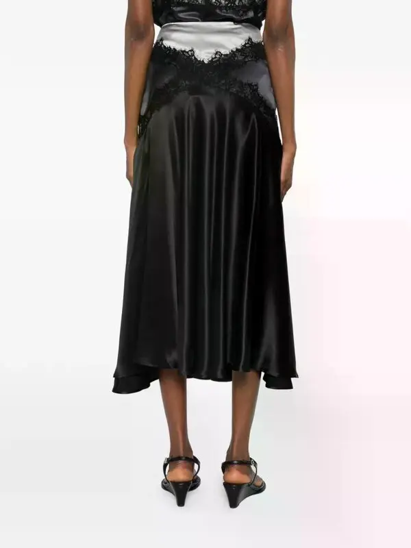 Viktor & Rolf Silk Satin Lace-trim Midi Skirt