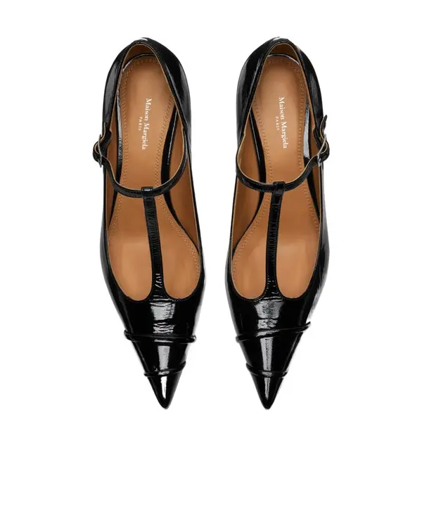 MAISON MARGIELA Glossy Leather T-bar Kitten Heel Pumps