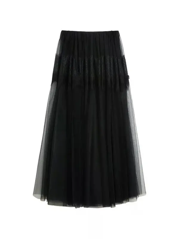Viktor & Rolf Tulle Lace Insert Maxi Skirt - Black