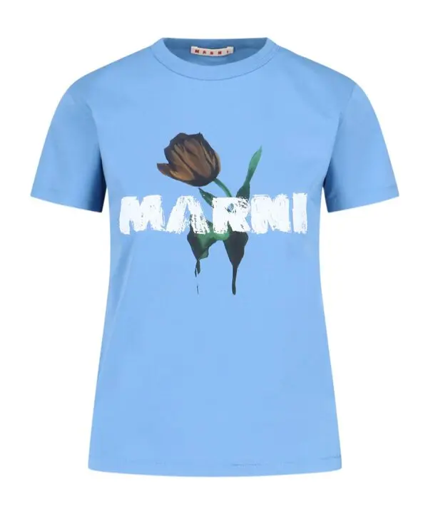 Marni Logo Printed Crewneck T-shirt - Blue