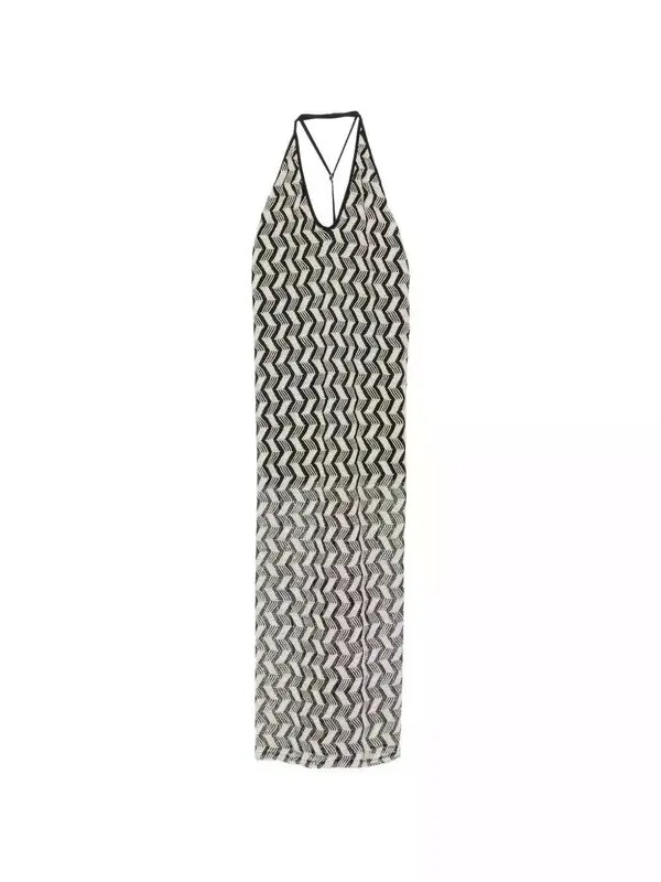 COTAZUR Chevron Pattern Halterneck Maxi Dress