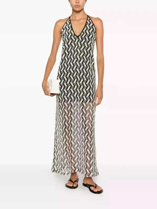 COTAZUR Chevron Pattern Halterneck Maxi Dress