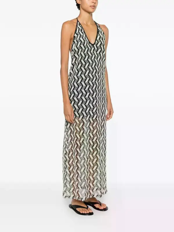 COTAZUR Chevron Pattern Halterneck Maxi Dress