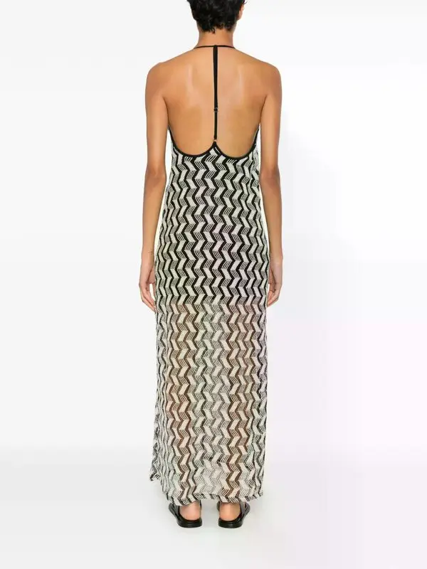 COTAZUR Chevron Pattern Halterneck Maxi Dress