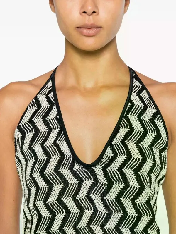 COTAZUR Chevron Pattern Halterneck Maxi Dress