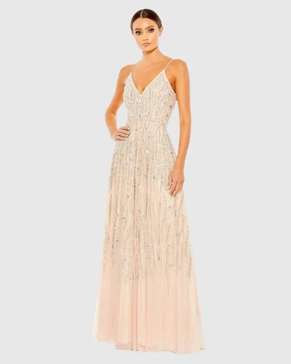 Mac Duggal Embellished V-neck A-line Gown - Pink