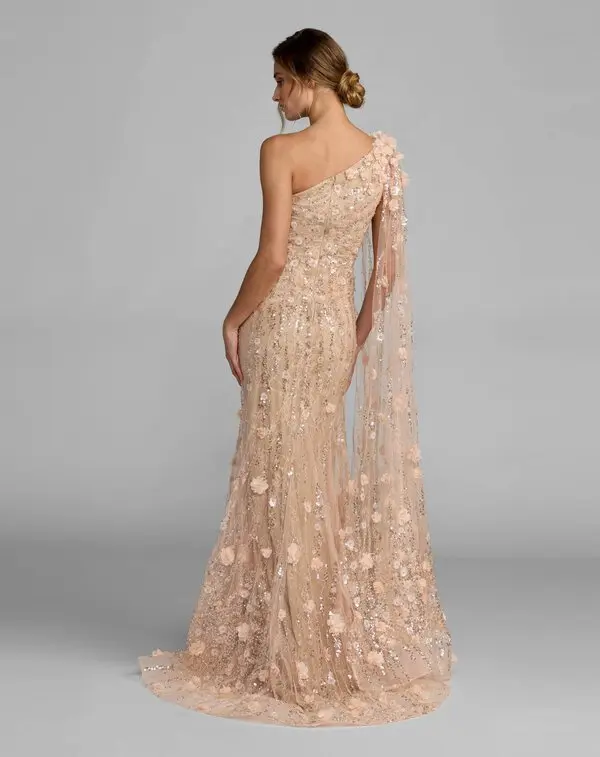 MAC DUGGAL COLLECTION Embellished One-shoulder Gown With Cape Sleeve