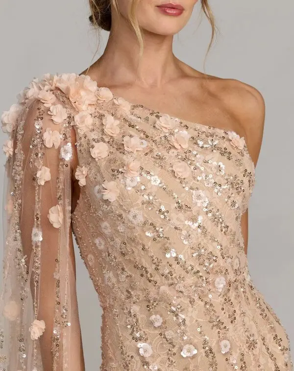 MAC DUGGAL COLLECTION Embellished One-shoulder Gown With Cape Sleeve