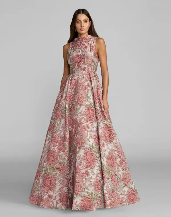 Mac Duggal Sleeveless V-back Ball Gown - Rose Multi