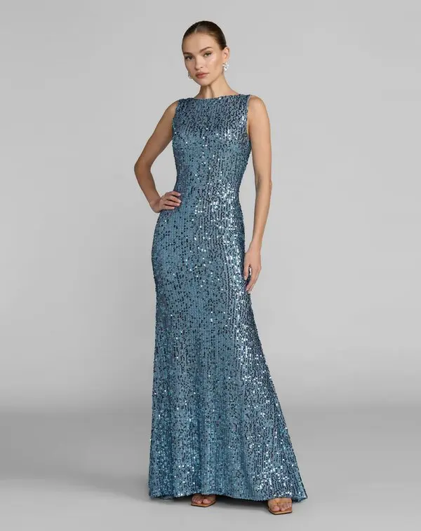 Mac Duggal Sequin Cowl Back Gown - Blue