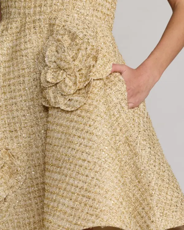 Mac Duggal Boucle Floral Applique Mini Dress