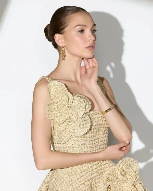 Mac Duggal Boucle Floral Applique Mini Dress