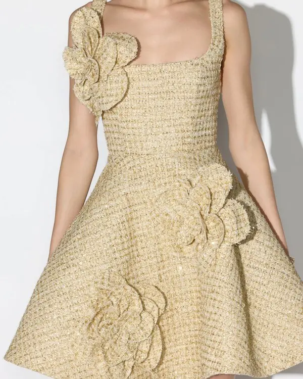 Mac Duggal Boucle Floral Applique Mini Dress