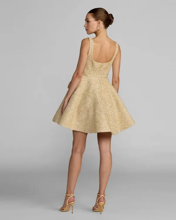 Mac Duggal Boucle Floral Applique Mini Dress