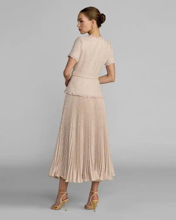 Mac Duggal Textured Boucle Pleated Maxi Dress