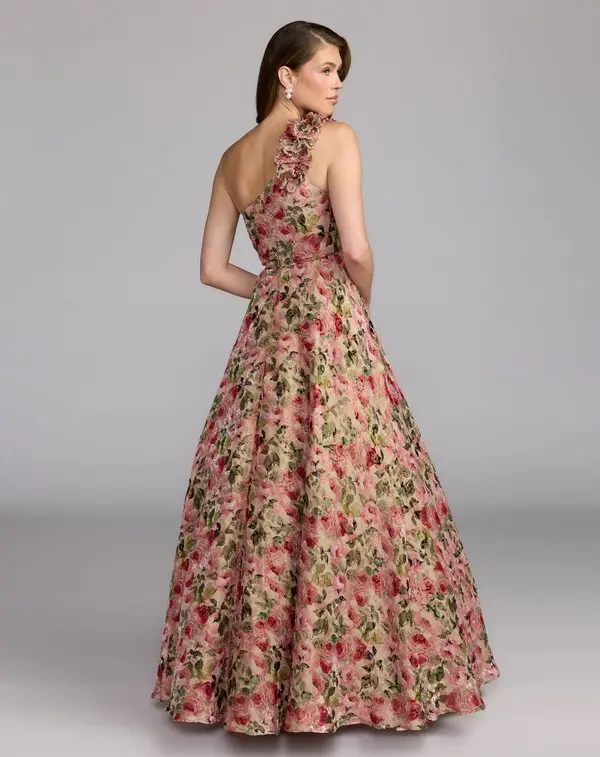 MAC DUGGAL COLLECTION One-shoulder Floral Velvet Ball Gown
