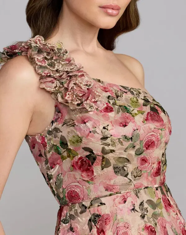 MAC DUGGAL COLLECTION One-shoulder Floral Velvet Ball Gown