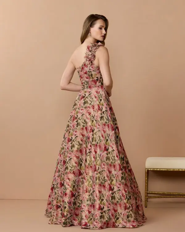 MAC DUGGAL COLLECTION One-shoulder Floral Velvet Ball Gown