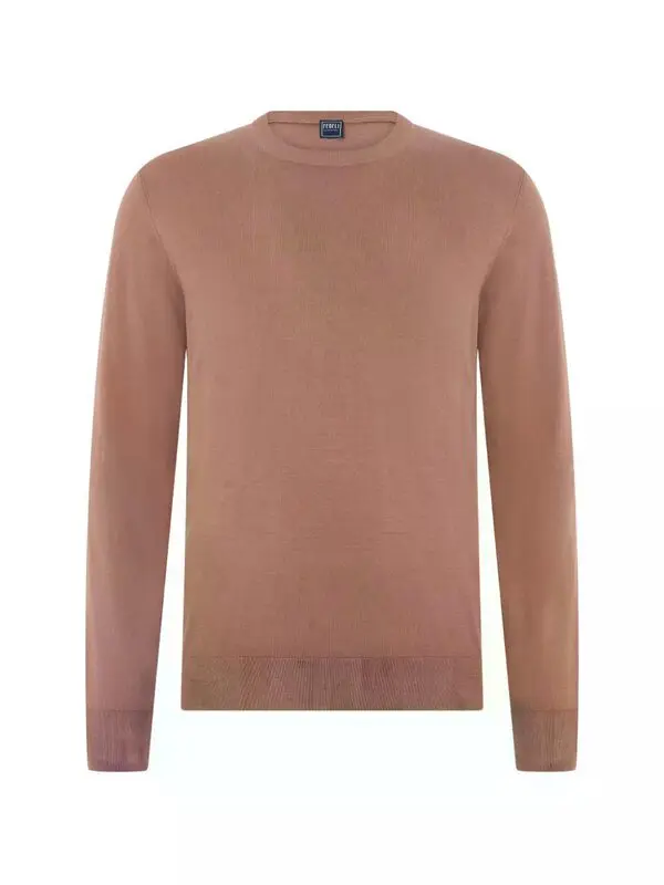 Fedeli Round Neck Fine Knit Sweater - Brown