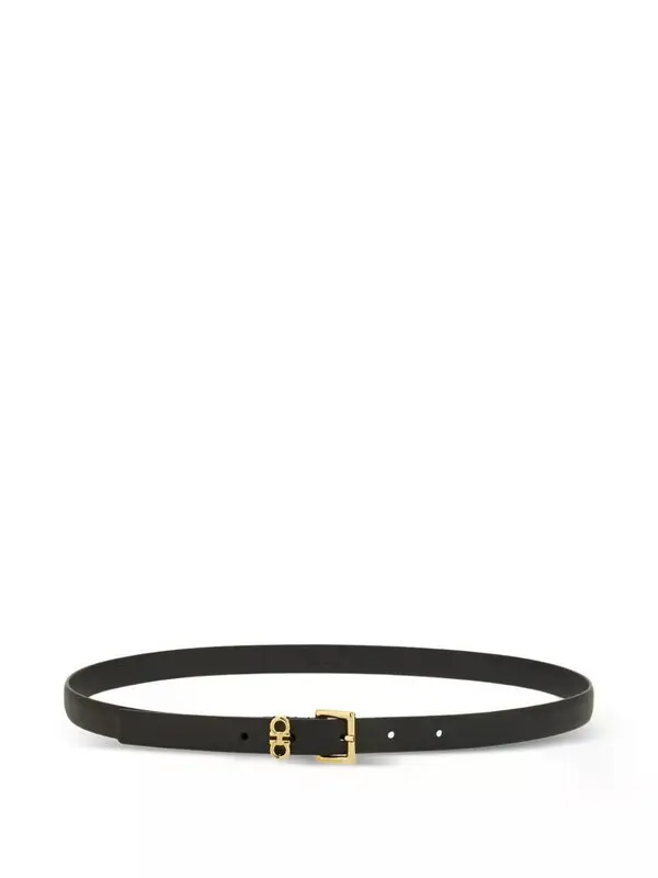 FERRAGAMO Leather Belt With Logo Plaque Buckle - Black