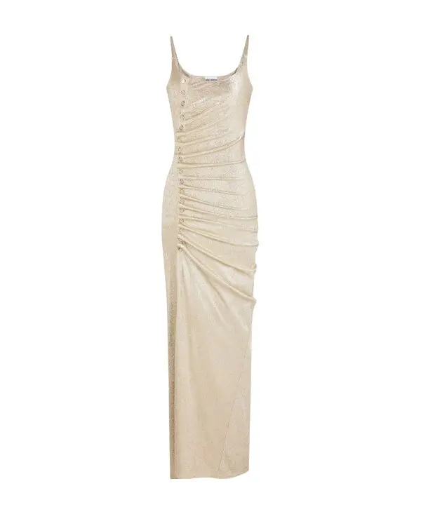 Rabanne Draped Buttoned Maxi Dress - Nude