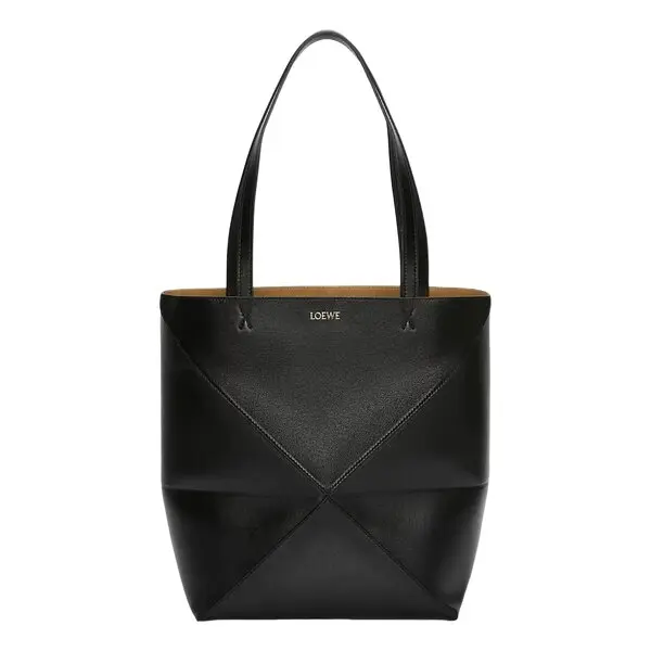 Loewe Medium Puzzle Fold Tote In Shiny Calf - Black