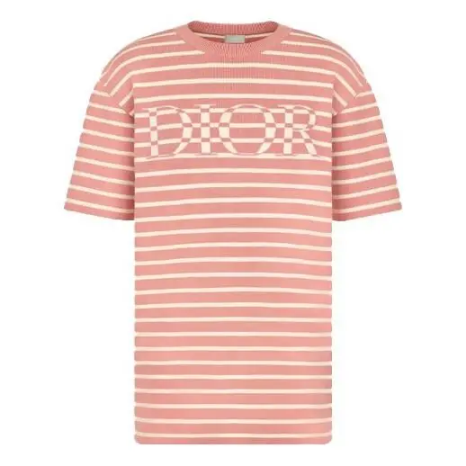 Dior Ss21 Stripe Letter Pattern Round Collar Male - Pink