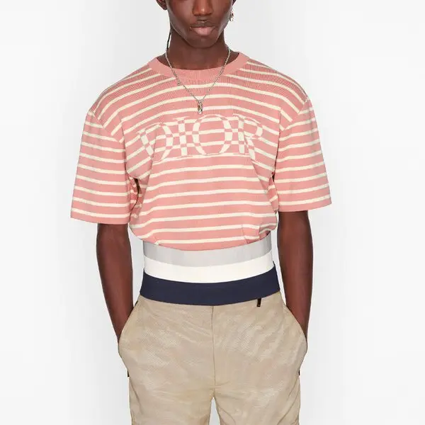 Dior Ss21 Stripe Letter Pattern Round Collar Male