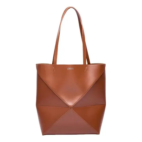 Loewe Medium Fold Tote In Shiny Calf - Squirrel