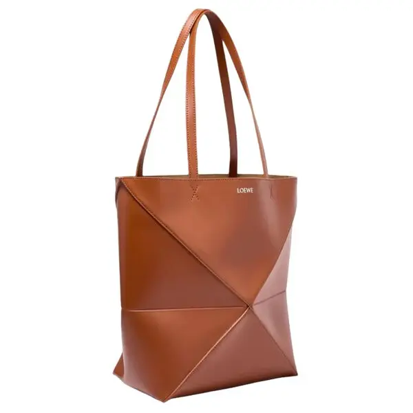 Loewe Medium Fold Tote In Shiny Calf - Squirrel