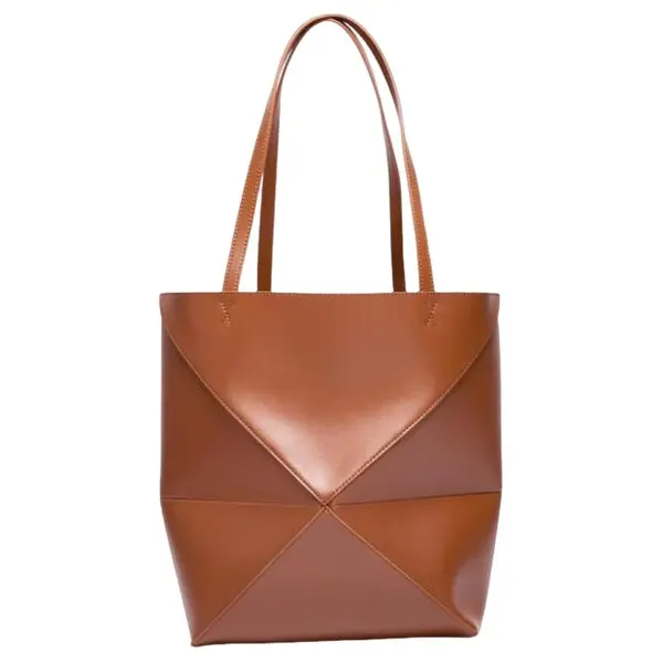 Loewe Medium Fold Tote In Shiny Calf - Squirrel