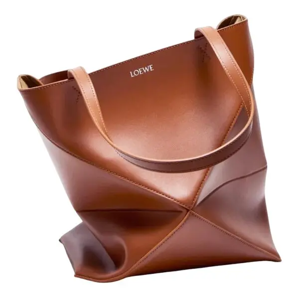 Loewe Medium Fold Tote In Shiny Calf - Squirrel