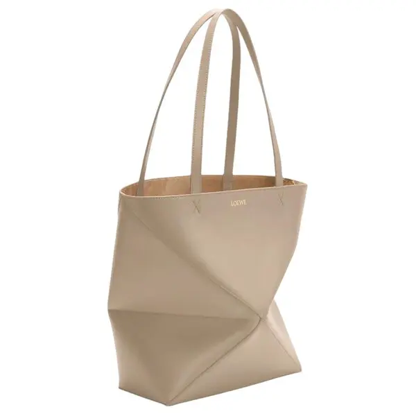 Loewe Medium Puzzle Fold Tote In Shiny Calfskin - Sand