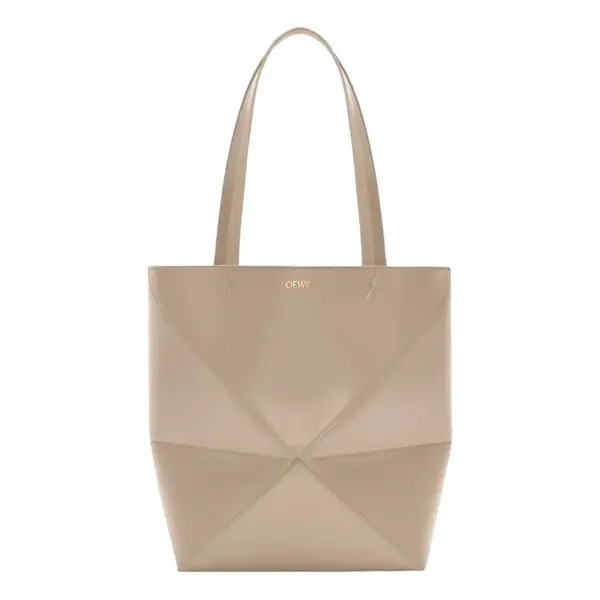 Loewe Medium Puzzle Fold Tote In Shiny Calfskin - Sand