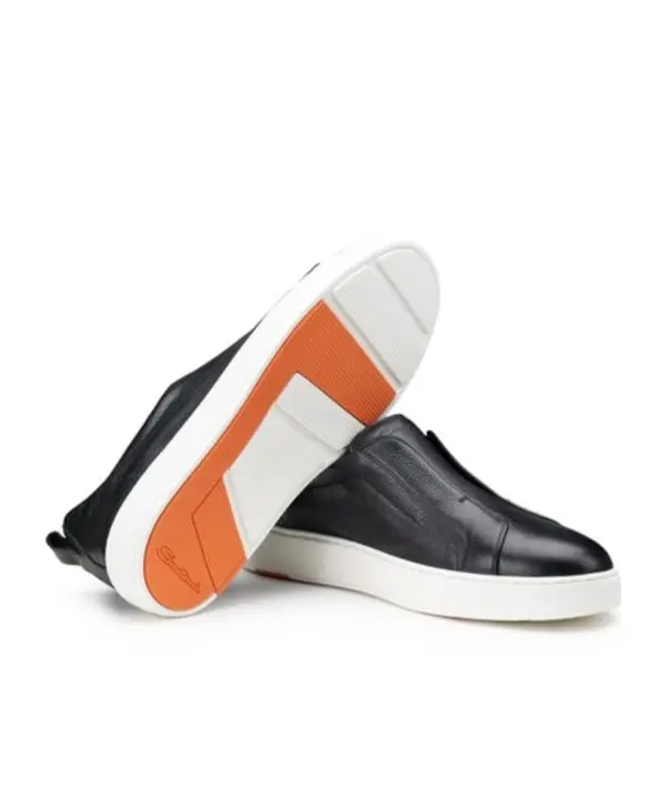 Santoni Victory Slip-on Grained-leather Sneakers