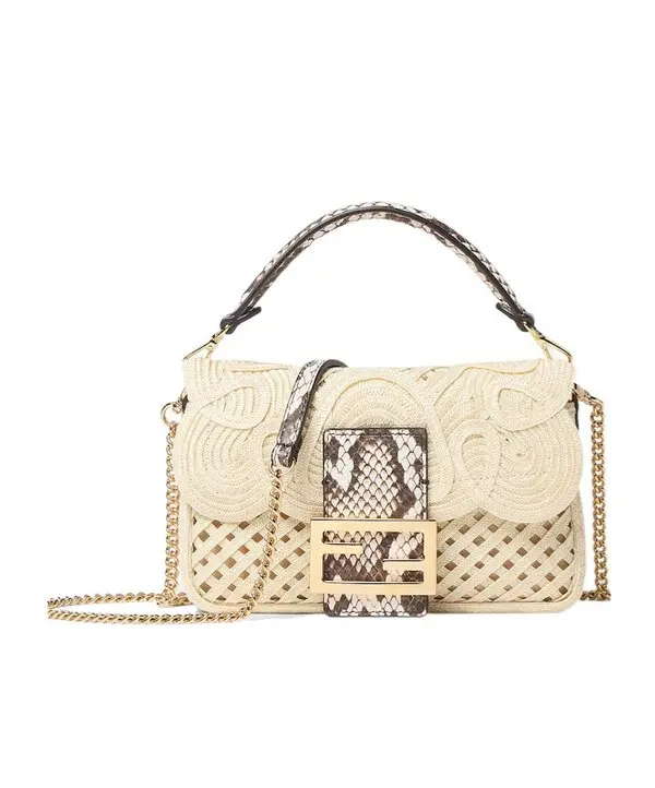 Fendi Baguette Mini Bag With Doily Embroidery - Beige