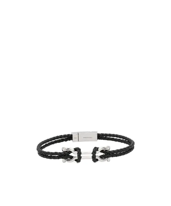 FERRAGAMO Braided Bracelet With Logo Detail - Black
