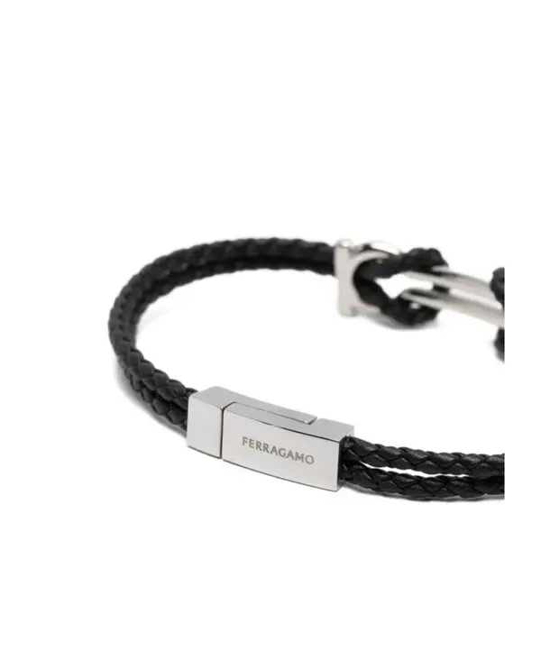 FERRAGAMO Braided Bracelet With Logo Detail - Black
