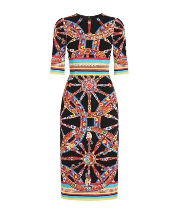 Dolce & Gabbana Short Sleeve Printed Midi Dress - Multicolor