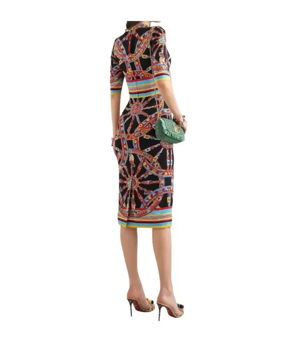 Dolce & Gabbana Short Sleeve Printed Midi Dress